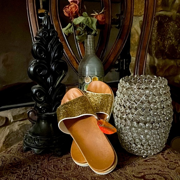 Shoes | Brand New Gold Glitter Slides | Poshmark
